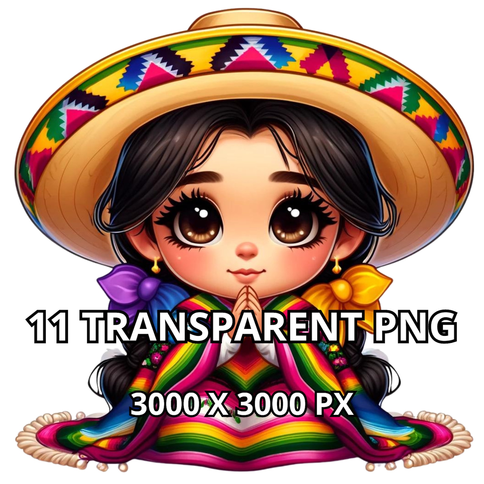 Super Cute Chibi Mexican Girl Clipart, 11 PNG, Latina Princess Clipart ...