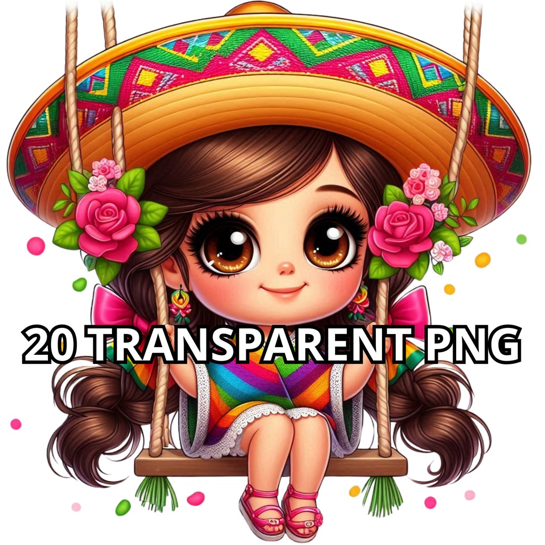 Super Cute Chibi Mexican Girl Clipart, 20 PNG, Latina Princess Clipart ...