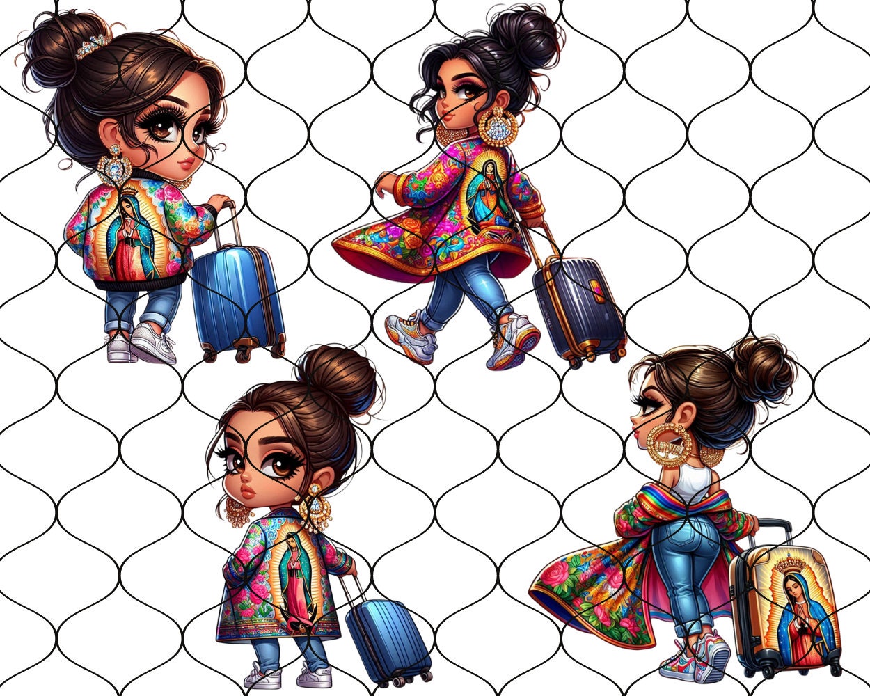 Chibi Travel Latina Girl, 26 PNG, Travel Girl Clipart, Girls Trip ...