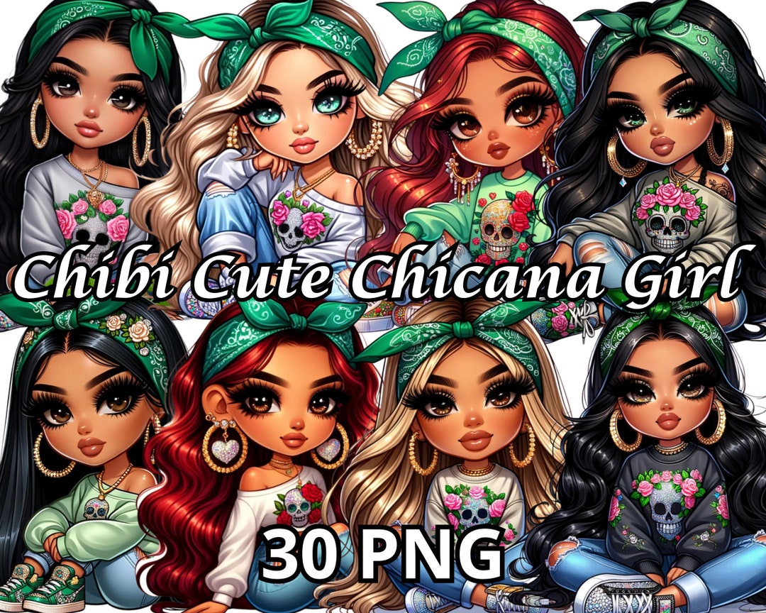 Chibi Cute Chicana Girl, 30 PNG, Chicana Clipart, Chibi Dolls Png ...