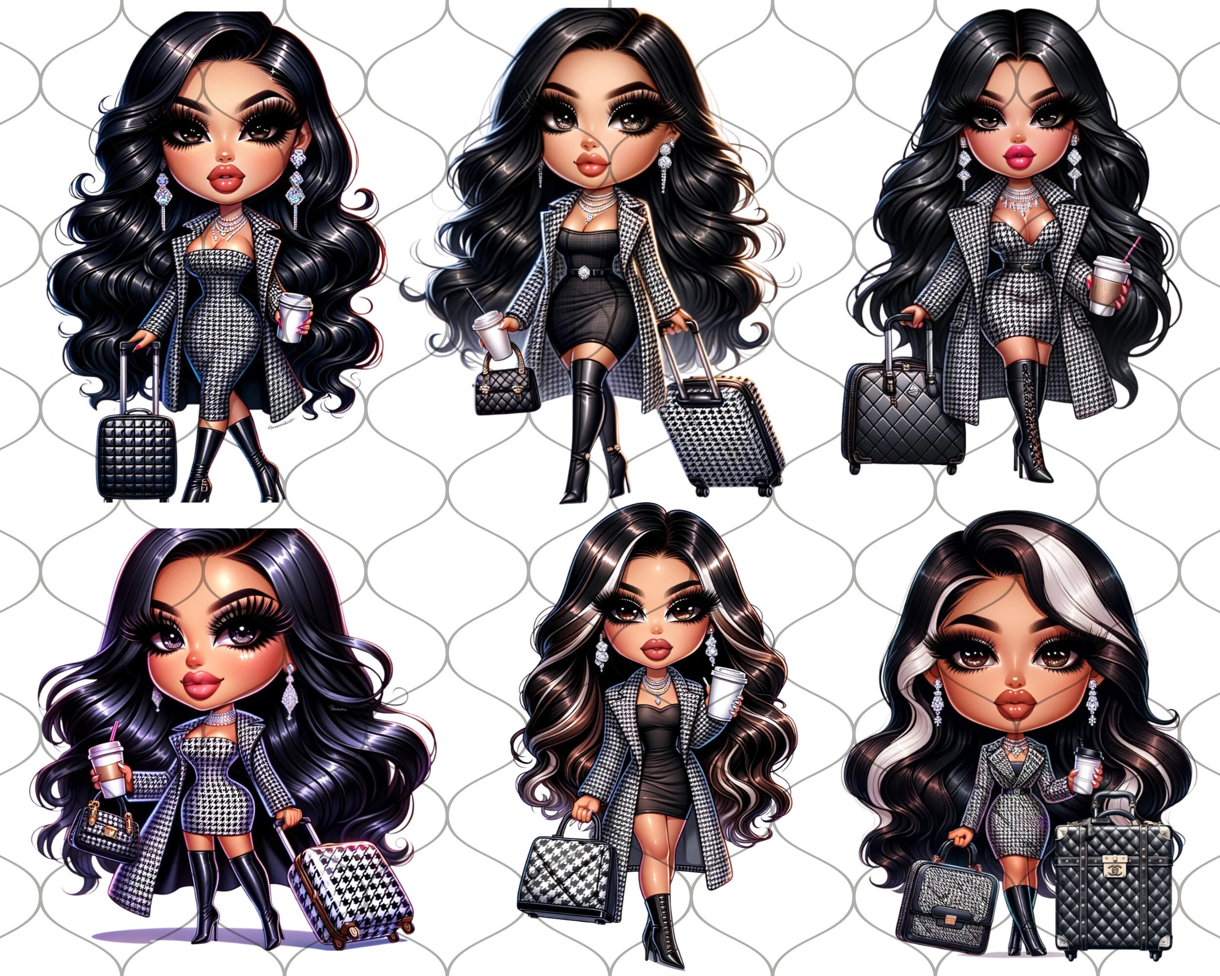 Chibi Travel Latina Houndstooth, 35 PNG, Travel Girl Clipart, Girls ...