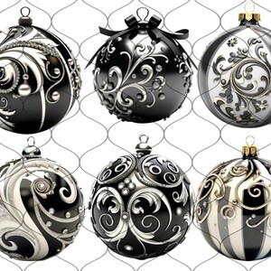 Black & White Christmas Baubles, 50 PNG, Winter Clipart, Christmas Tree ...