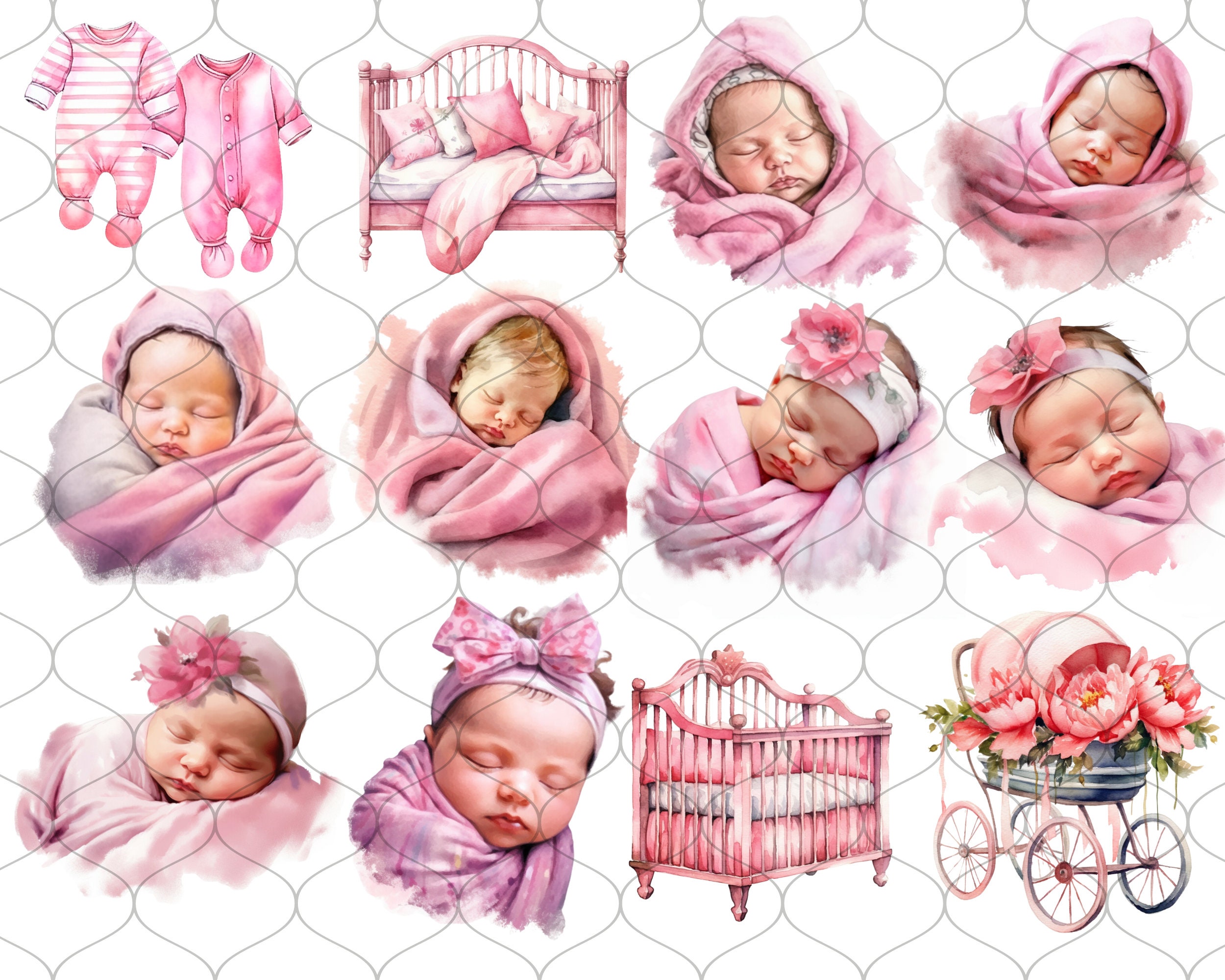 Watercolor Baby Shower Clipart, 30 PNG, Baby Girl Clipart, Newborn Baby ...