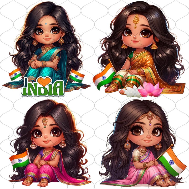 Chibi Cute Indian Baby Girl Clipart, 25 Png, India Png, Chibi Girl Png ...