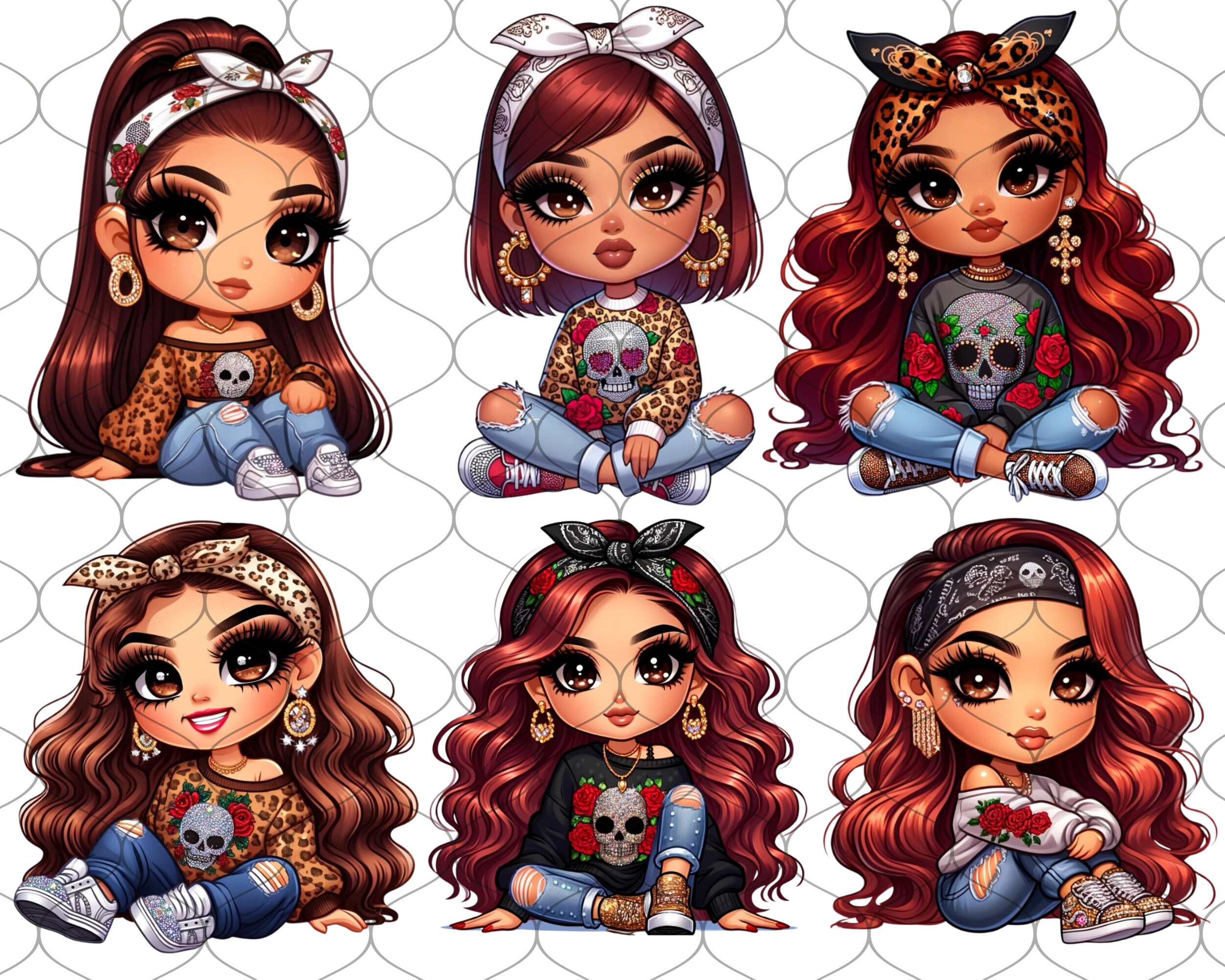 Chibi Leopard Chicana Girl, 40 PNG, Chicana Clipart, Chibi Dolls Png ...