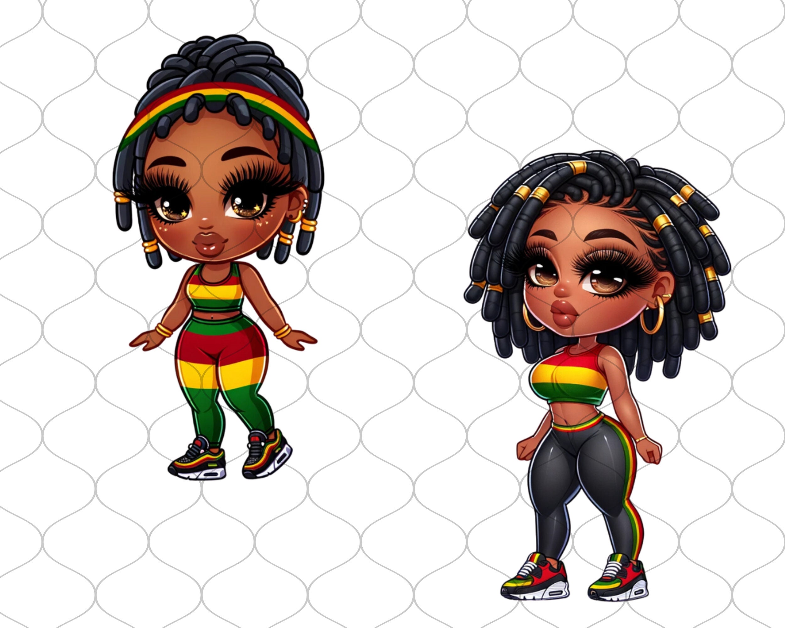 Chibi Rasta Beauty, 20 PNG, Curvy Chibi African American Woman,hot ...