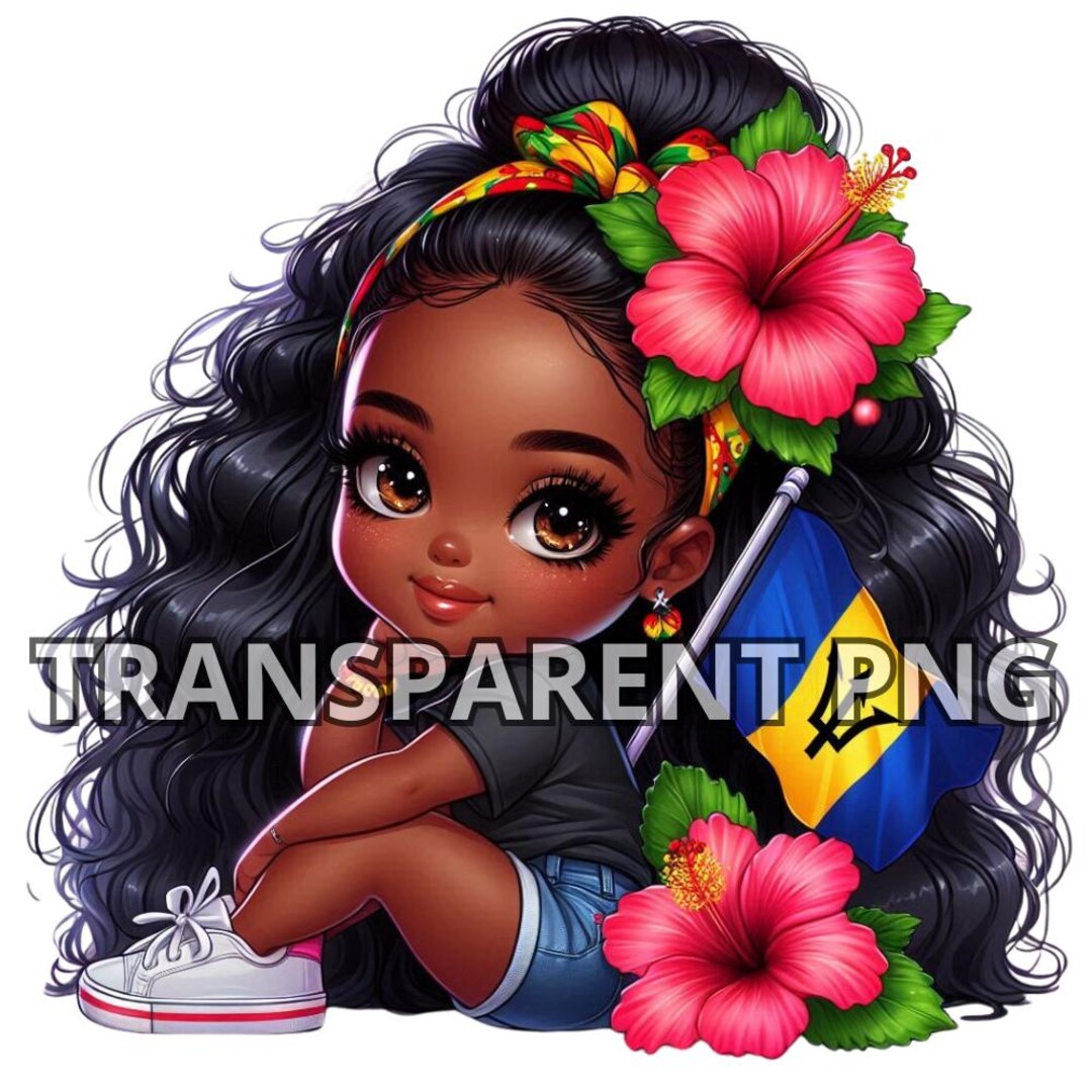 Chibi Cute Barbados Baby Girl Clipart, TRANSPARENT PNG, Bajan Girl Png ...