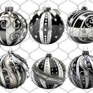 Black & White Christmas Baubles, 50 PNG, Winter Clipart, Christmas Tree ...