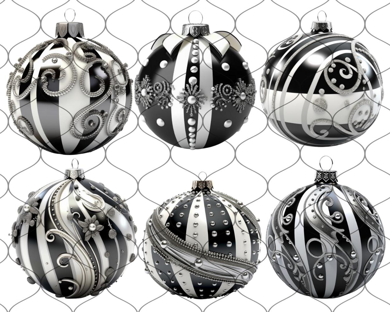 Black & White Christmas Baubles, 50 PNG, Winter Clipart, Christmas Tree ...