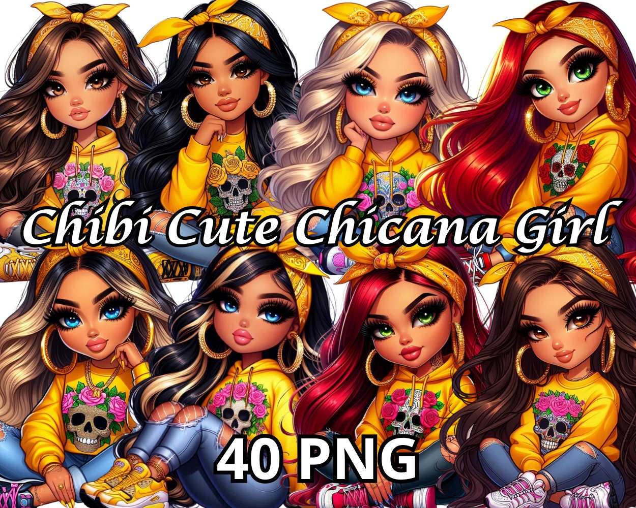 Chibi Cute Chicana Girl, 40 PNG, Chicana Clipart, Chibi Dolls Png ...