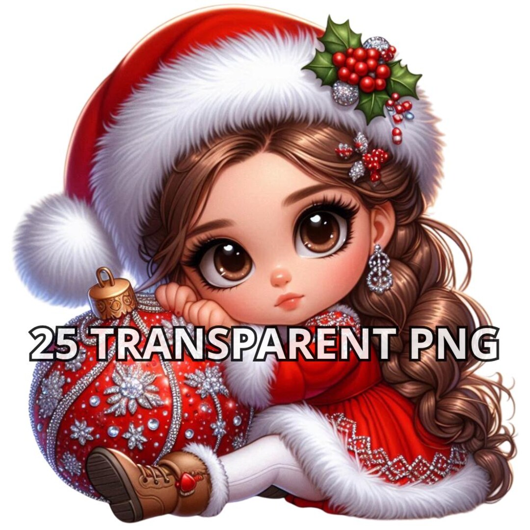 Lovely Little Santa Baby Girl Brown-haired, 25 PNG, Diamond Bauble ...