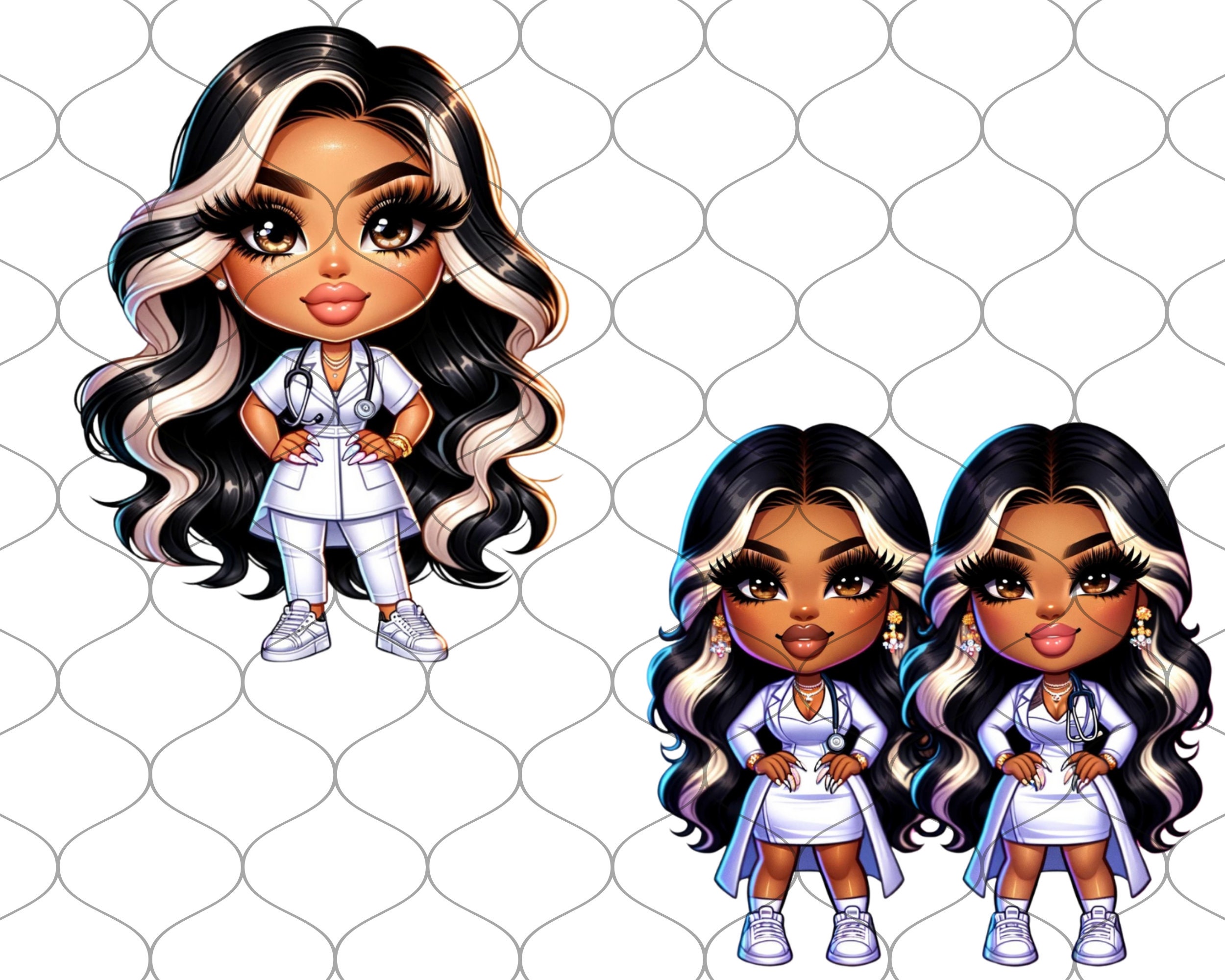 Chibi Latina Nurse & Doctor, 20 PNG, Latina Woman Png, Chibi Dolls Png ...