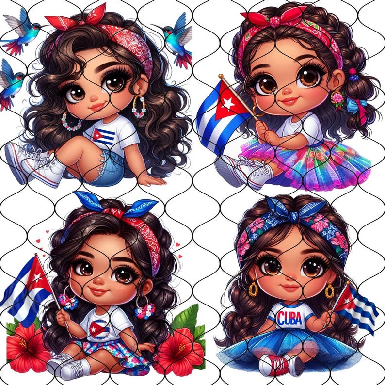 Chibi Cute Cuban Baby Girl Clipart, 20 PNG, Cuban Girl Png, Cuba Png ...
