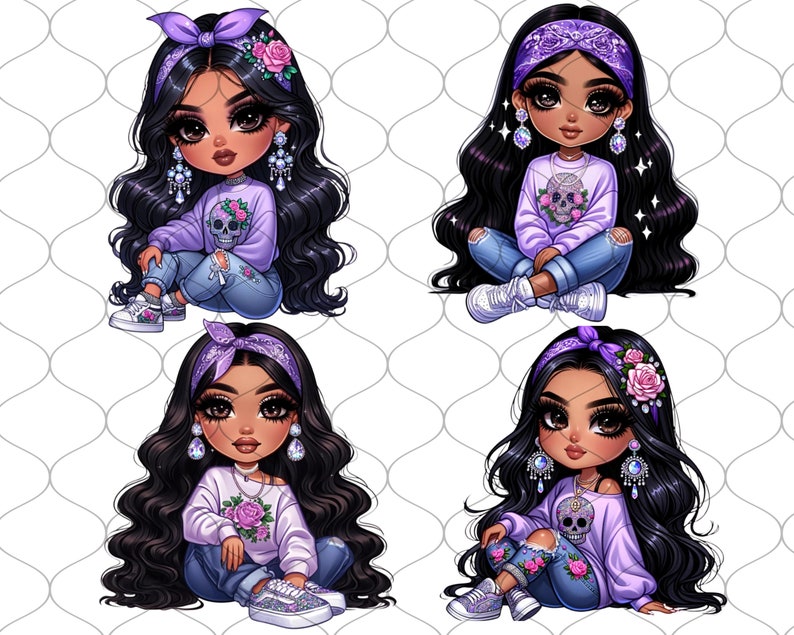 Chibi Cute Chicana Girl, 30 PNG, Chicana Clipart, Chibi Dolls Png ...