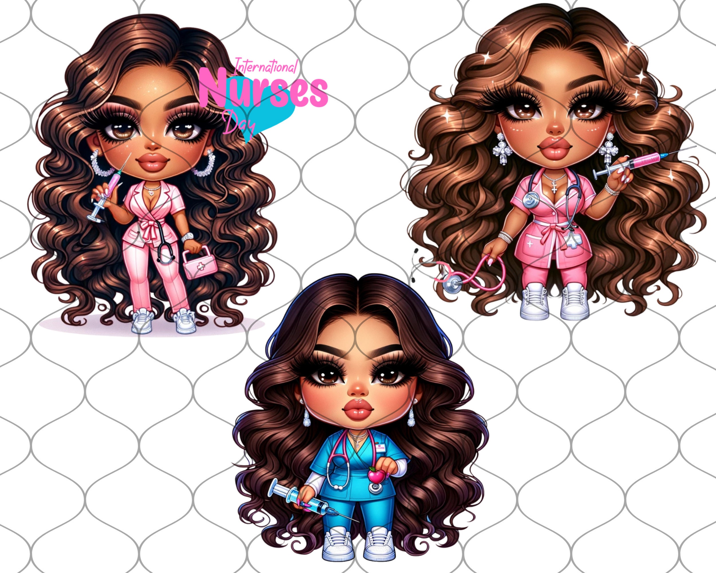 Chibi Latina Nurse & Doctor, 20 PNG, Latina Woman Png, Chibi Dolls Png ...