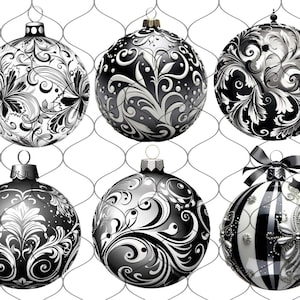 Black & White Christmas Baubles, 50 PNG, Winter Clipart, Christmas Tree ...
