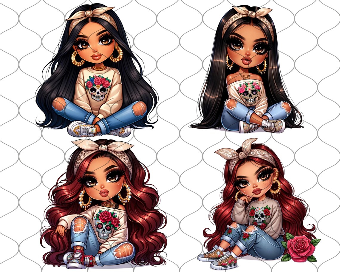 Chibi Cute Chicana Girl, 30 PNG, Chicana Clipart, Chibi Dolls Png ...