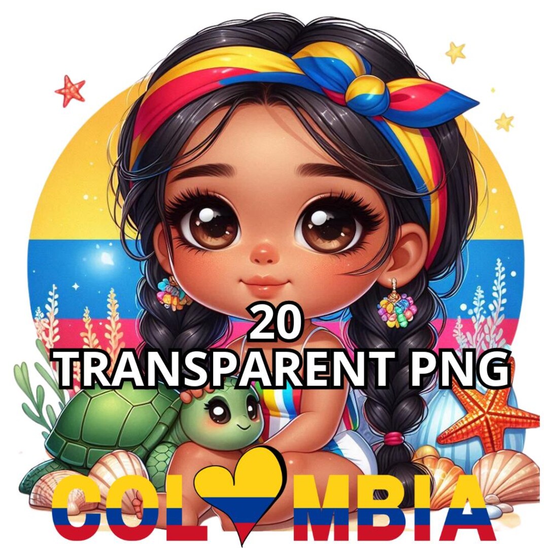 Chibi Cute Colombian Baby Girl and Turtle, 20 PNG, Colombian Girl,proud ...
