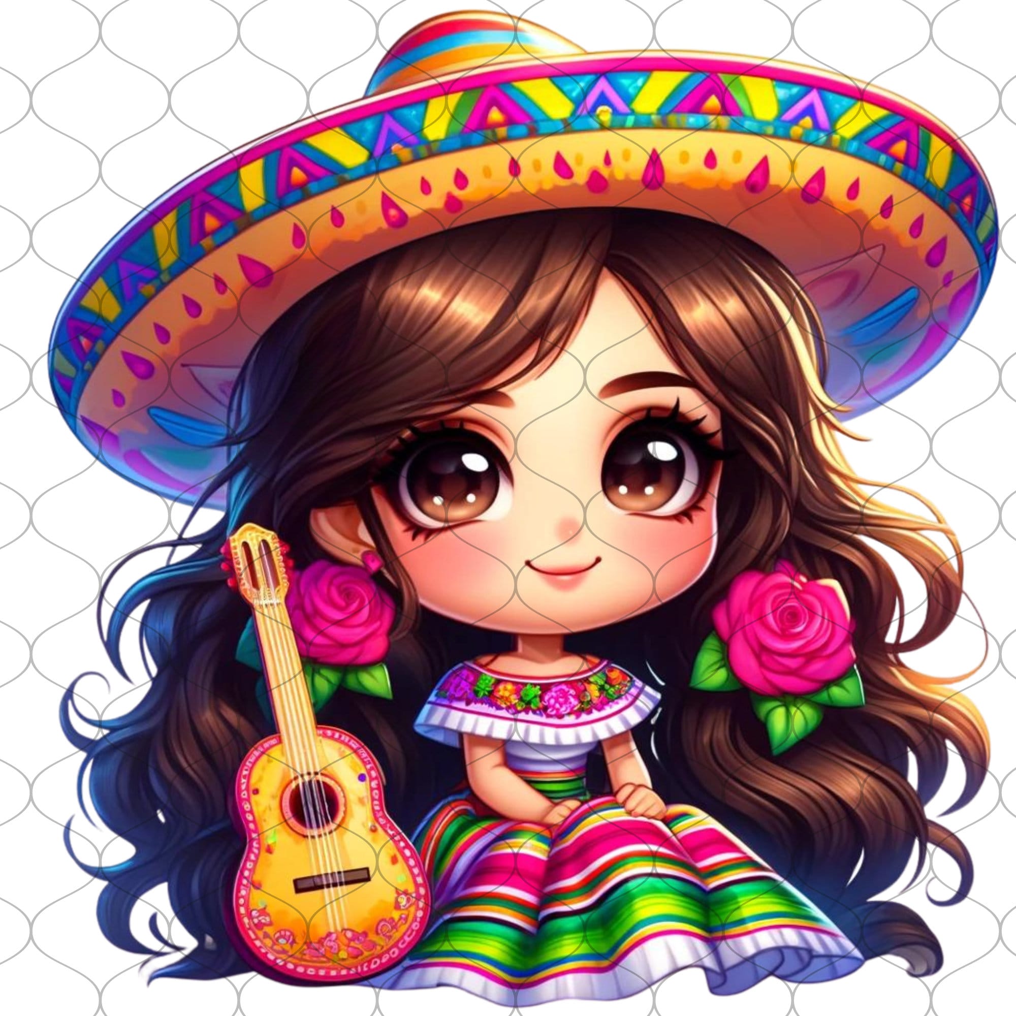 Super Cute Chibi Mexican Girl Clipart, 12 PNG, Latina Princess Clipart ...