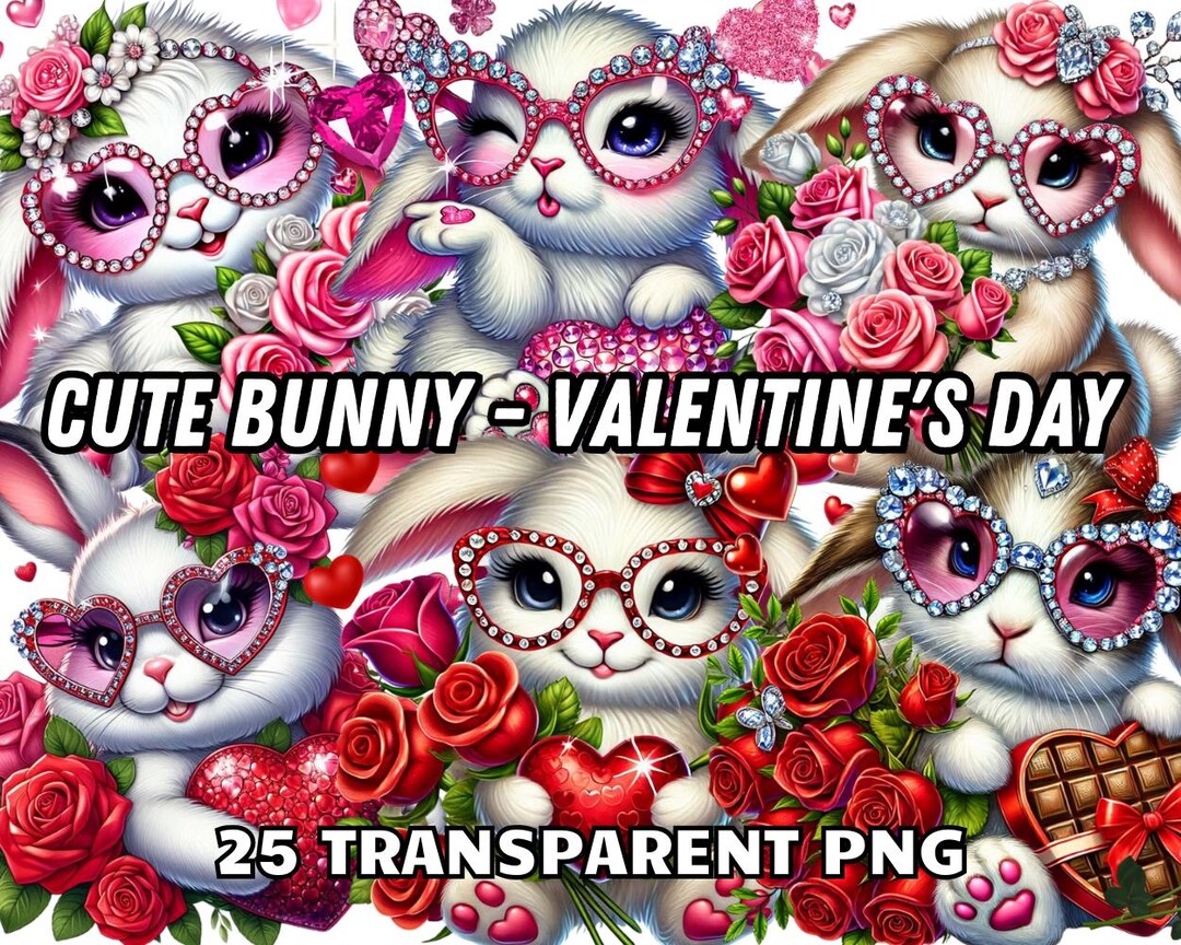 Cute Bunny Valentine's Day, 25 PNG, Valentines Day Clipart, Valentines ...