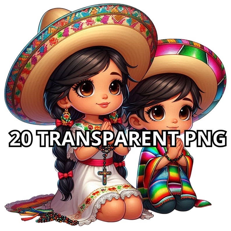Super Cute Chibi Mexican Girl and Boy Clipart, 20 PNG, Cute Chibi ...
