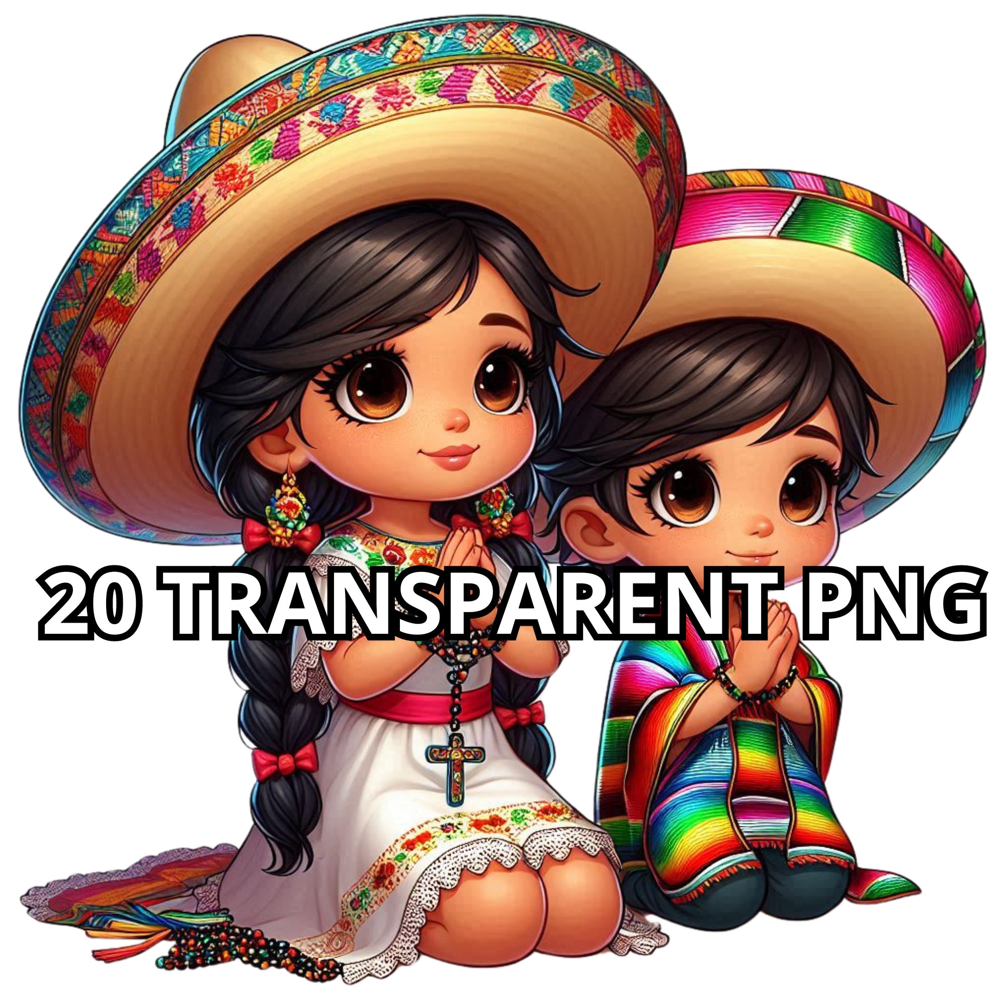 Super Cute Chibi Mexican Girl and Boy Clipart, 20 PNG, Cute Chibi ...