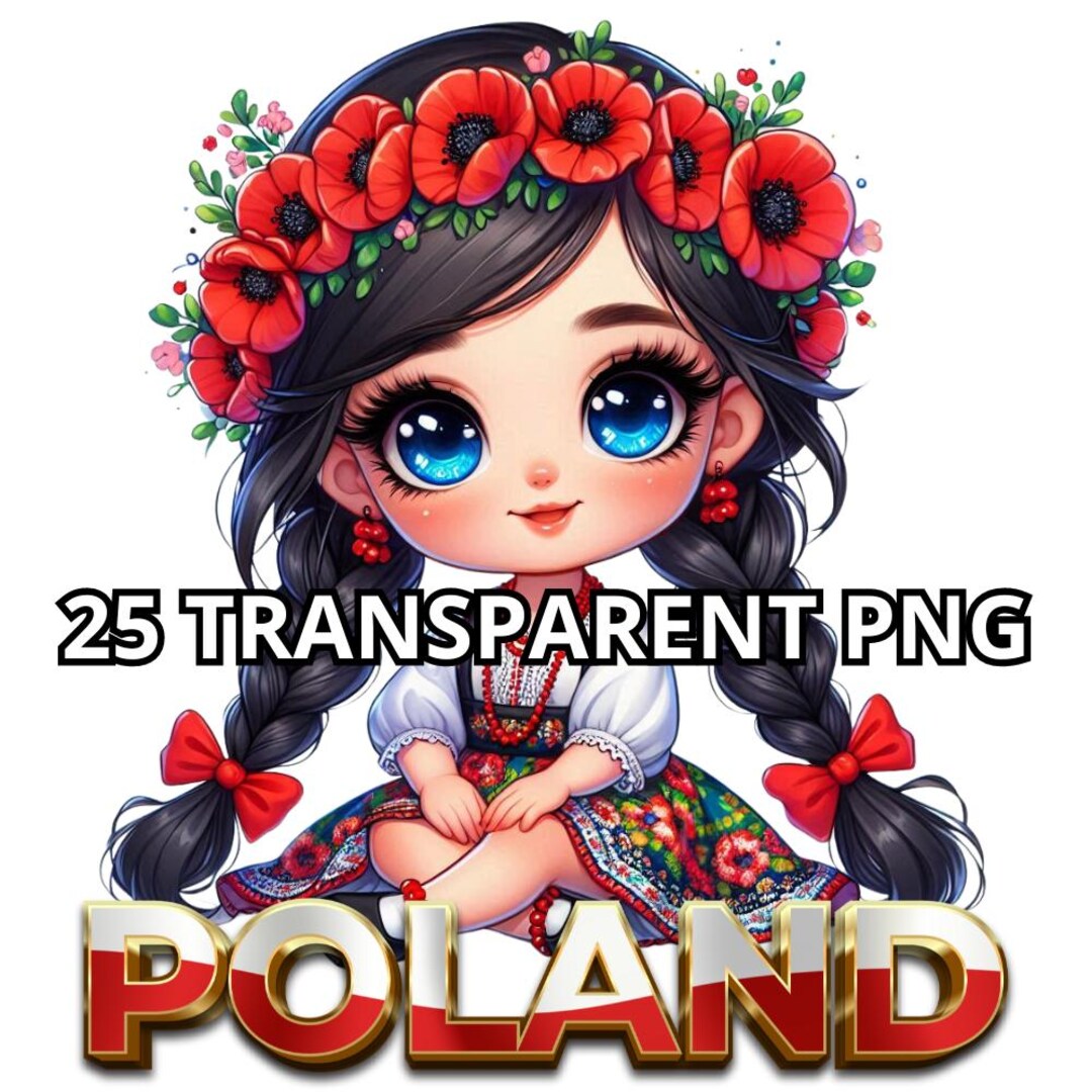 Chibi Cute Polish Black Hair Baby Girl Clipart, 25 PNG, Poland Png ...
