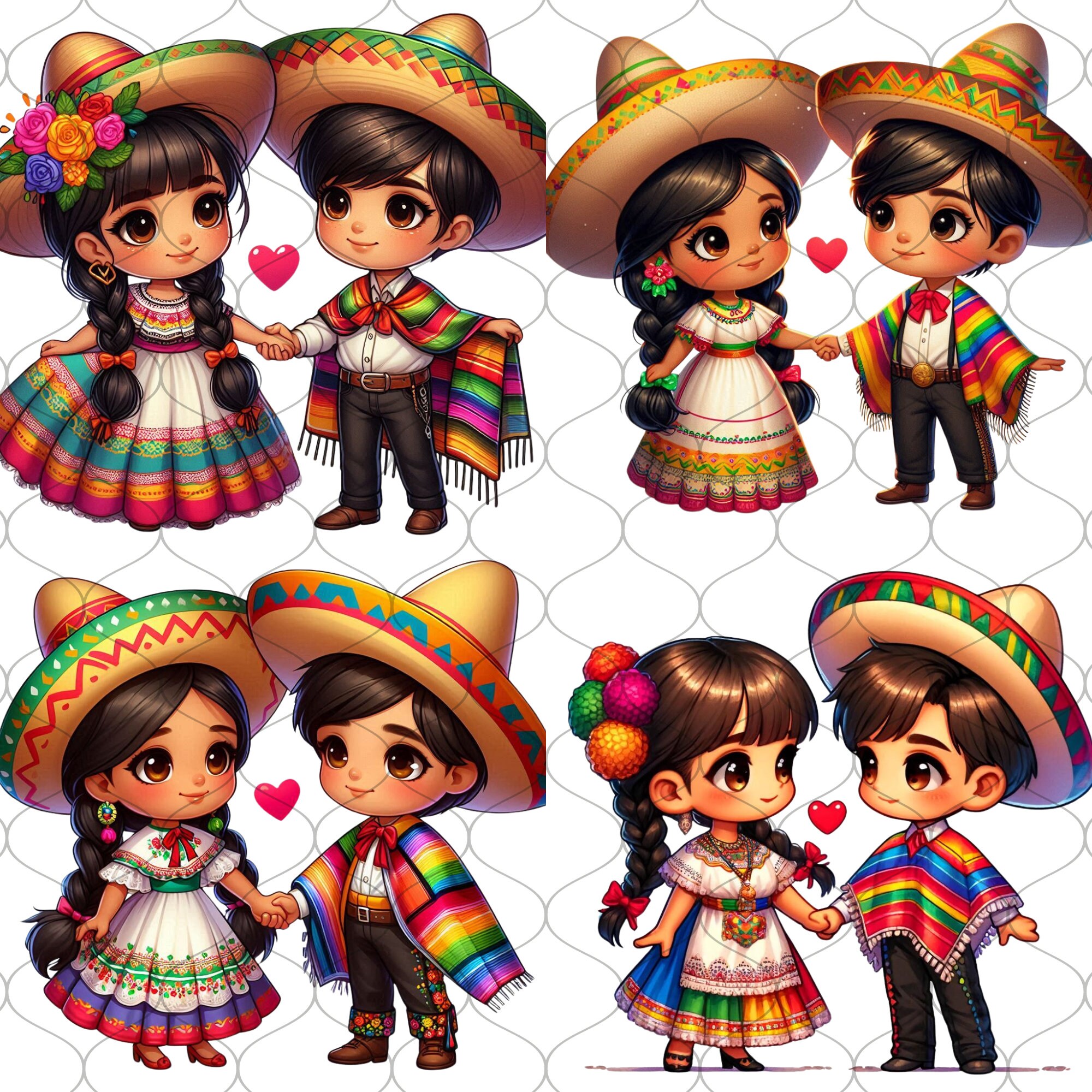 Super Cute Chibi Mexican Girl and Boy Clipart, 16 PNG, Cute Chibi ...