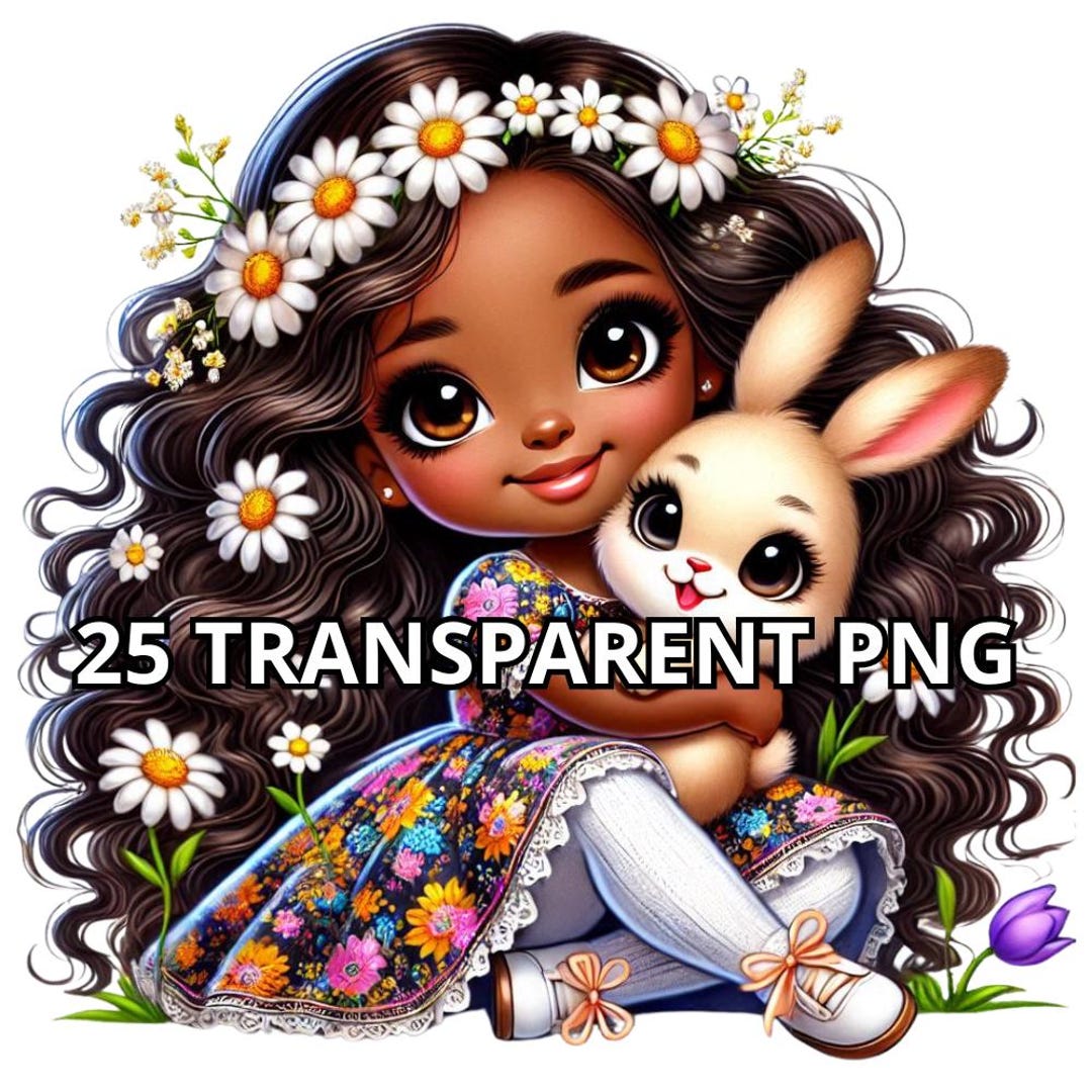 25 Chibi Easter Cute Black Baby Girl Png, Easter Clipart, Black Girl ...
