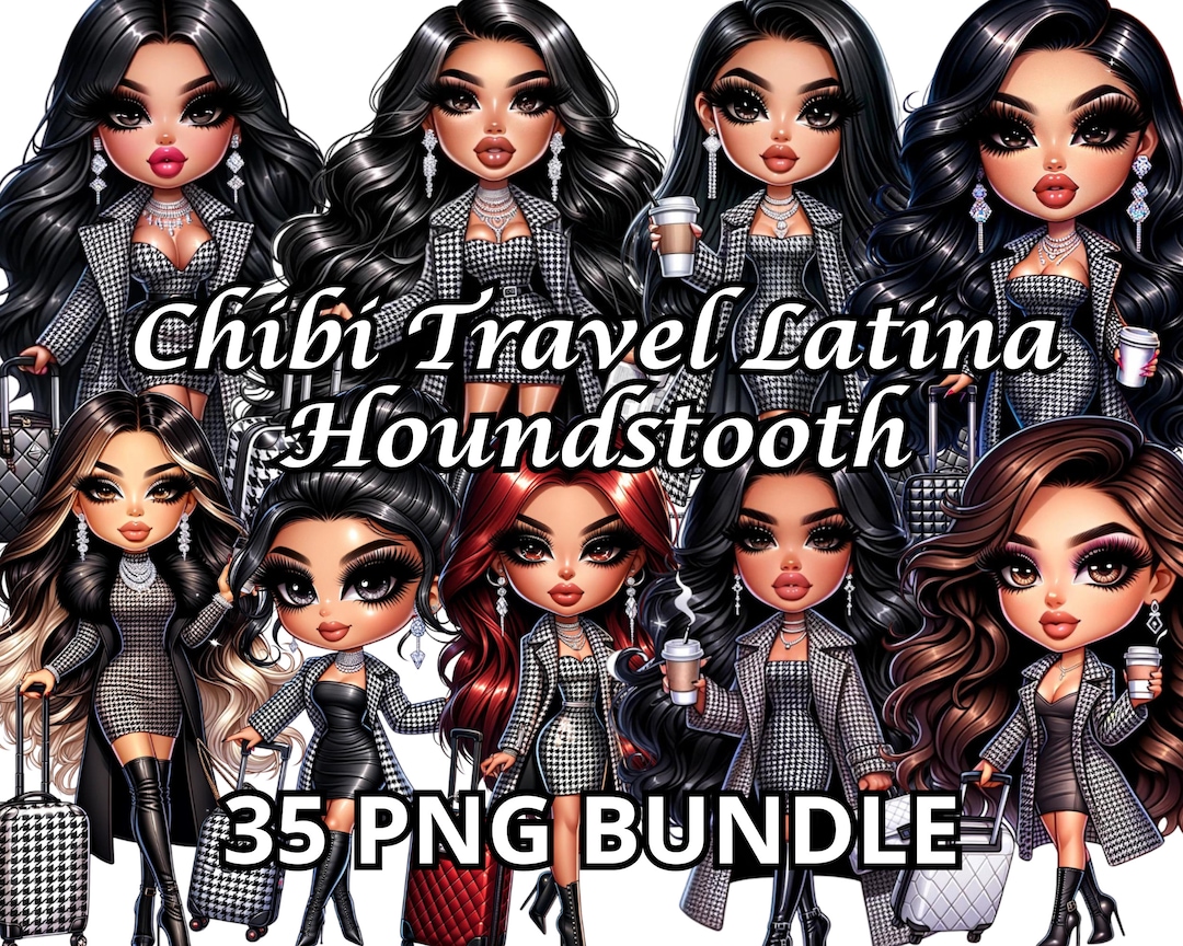 Chibi Travel Latina Houndstooth, 35 PNG, Travel Girl Clipart, Girls ...