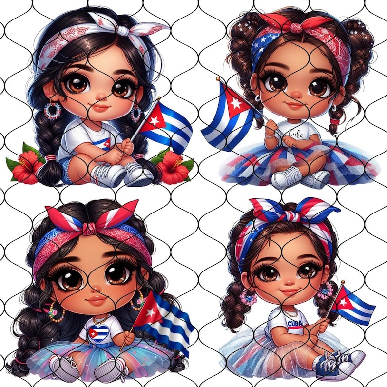 Chibi Cute Cuban Baby Girl Clipart, 20 PNG, Cuban Girl Png, Cuba Png ...