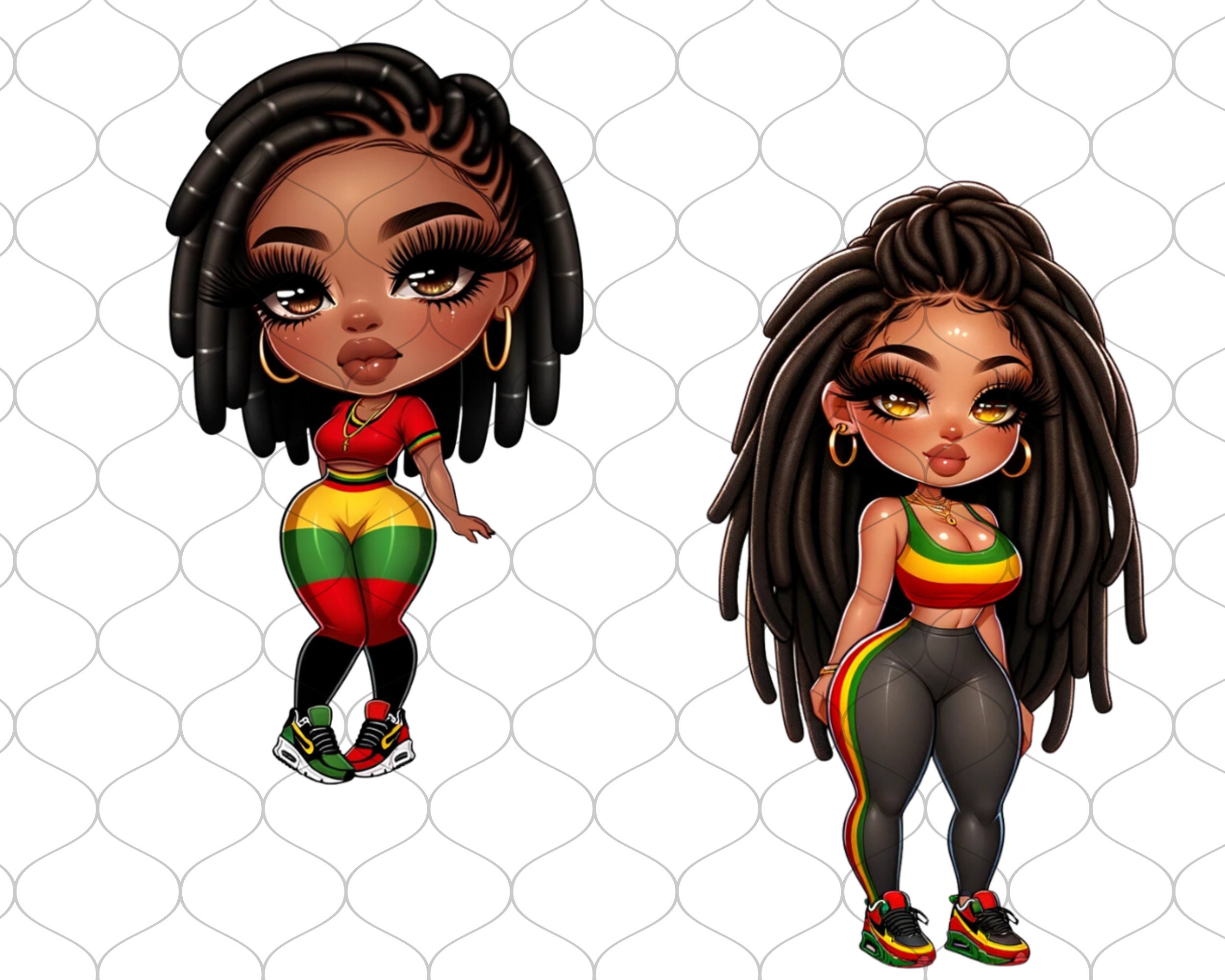Chibi Rasta Beauty, 20 PNG, Curvy Chibi African American Woman,hot ...