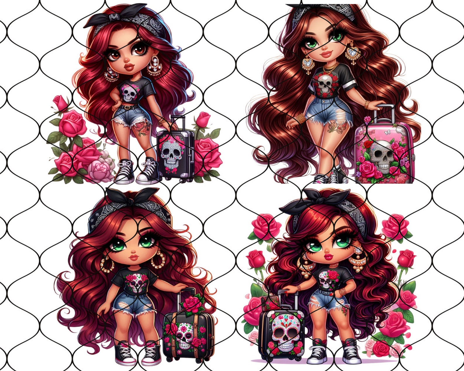 Chibi Travel Redhead Chicana, 30 PNG, Chicana Png, Travel Girl Clipart ...
