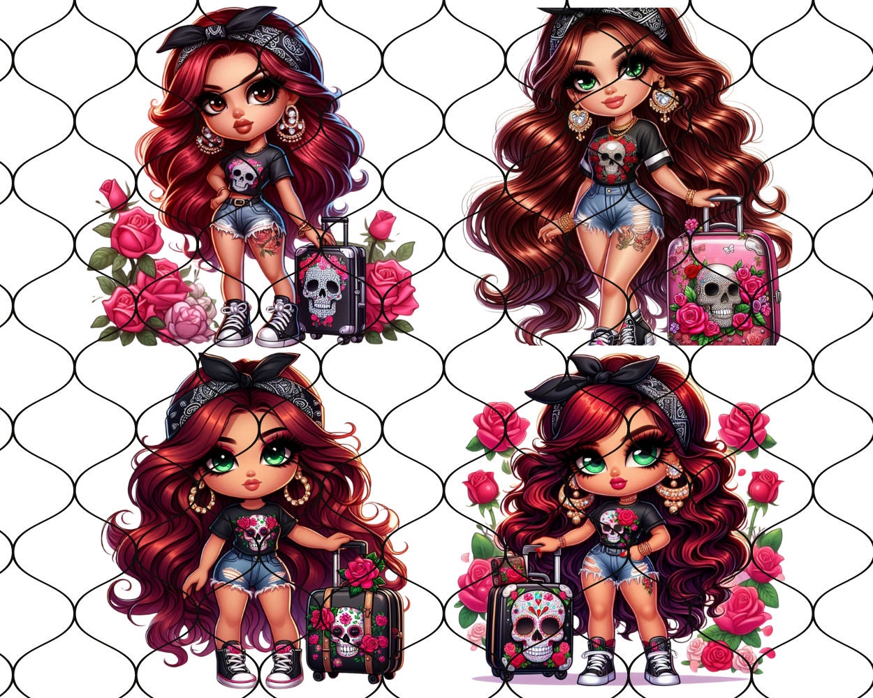 Chibi Travel Redhead Chicana, 30 PNG, Chicana Png, Travel Girl Clipart ...