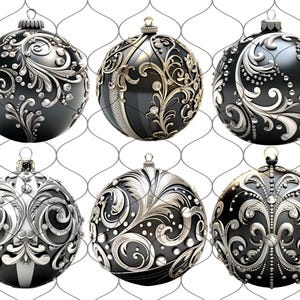 Black & White Christmas Baubles, 50 PNG, Winter Clipart, Christmas Tree ...