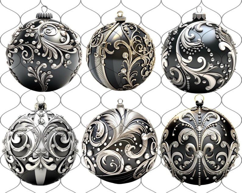 Black & White Christmas Baubles, 50 PNG, Winter Clipart, Christmas Tree ...
