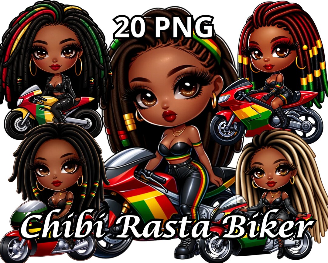 Chibi Rasta Biker, 20 Png, Black Girl Magic Png, Chibi African American ...