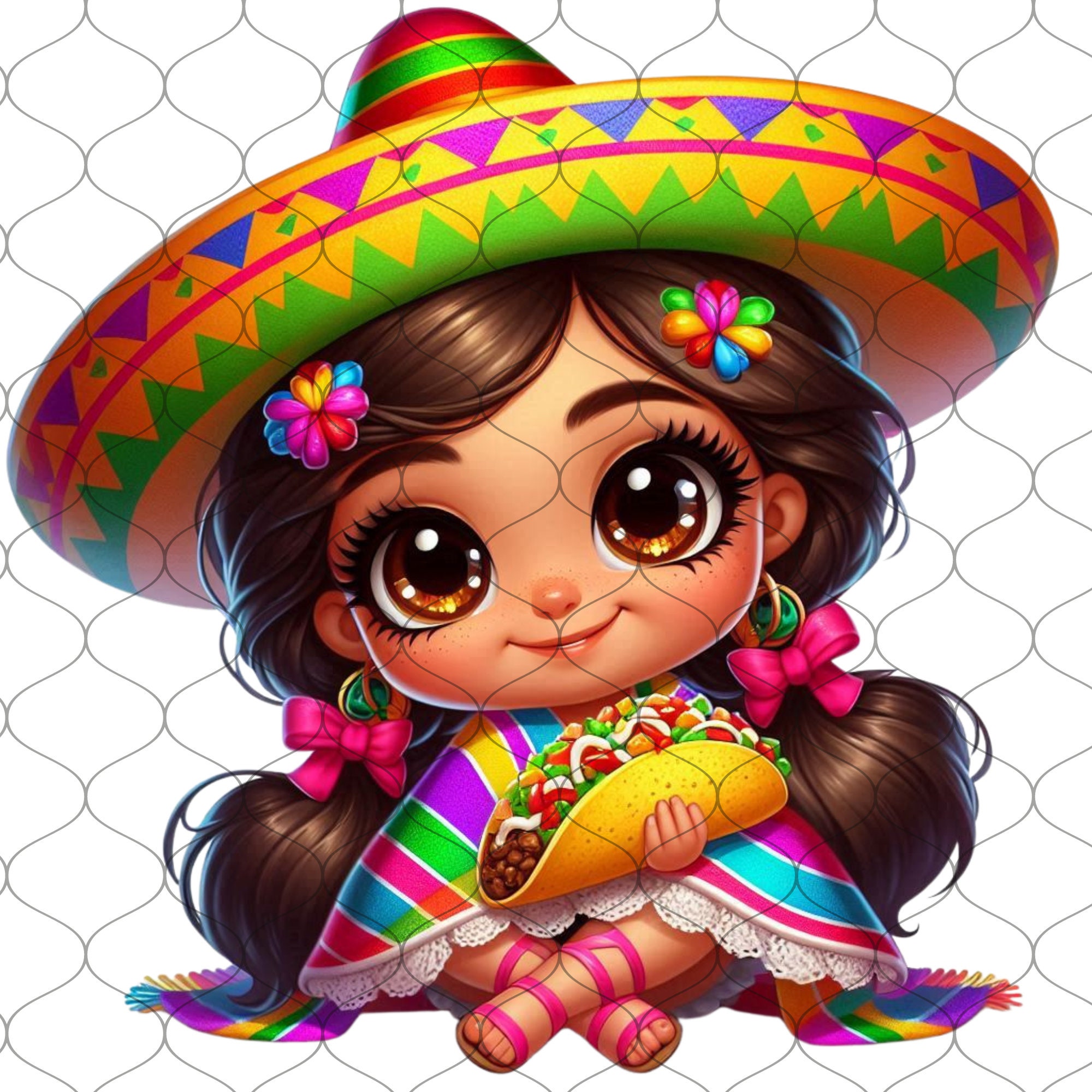 Cute Chibi Mexican Girl Taco Clipart, 20 Png, Taco Png, Latina Princess ...