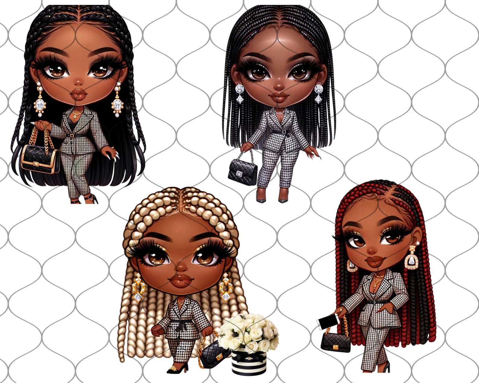 Chibi Houndstooth Suit, 24 PNG, Lady Boss Clipart, Girl Boss Clipart ...