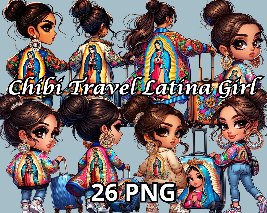 Chibi Travel Latina Girl, 26 PNG, Travel Girl Clipart, Girls Trip ...
