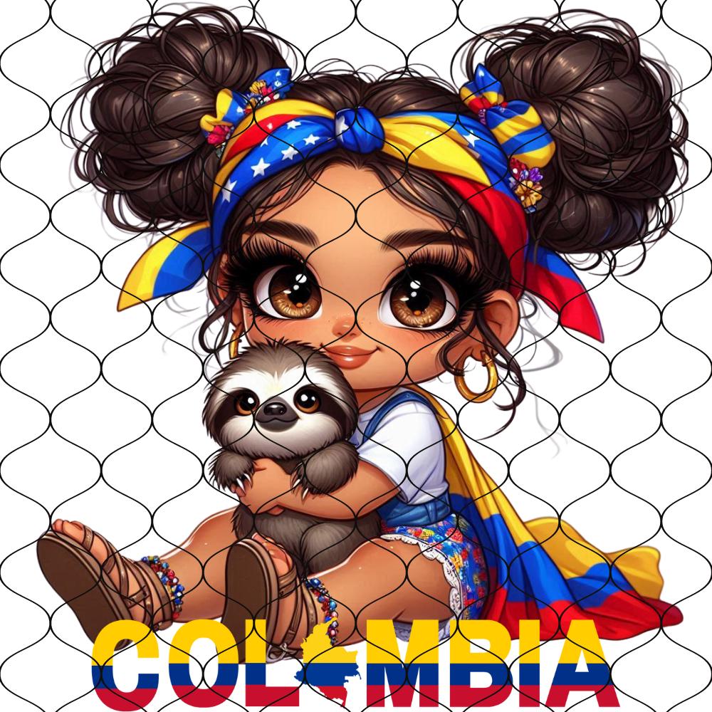 Chibi Cute Colombian Baby Girl With Sloth, 20 PNG, Colombian Girl ...