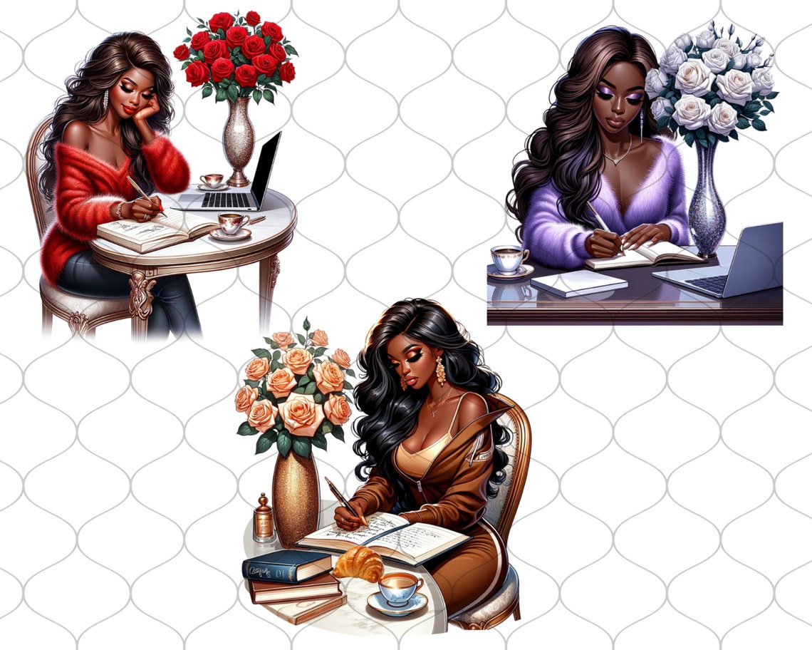 Planner Girl Clipart, 30 PNG, Black Woman Clipart, Lady Boss Clipart, Girl Boss Clipart, Black ...