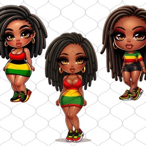 Chibi Rasta Beauty, 20 PNG, Curvy Chibi African American Woman,hot ...