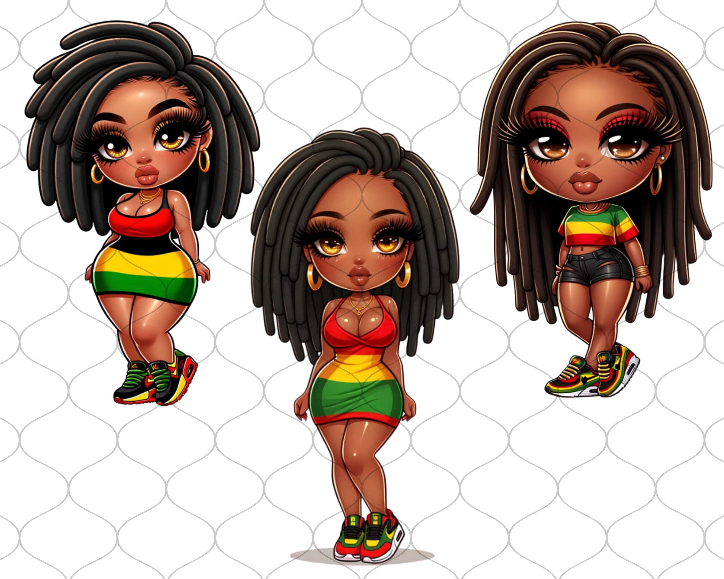 Chibi Rasta Beauty, 20 PNG, Curvy Chibi African American Woman,hot ...