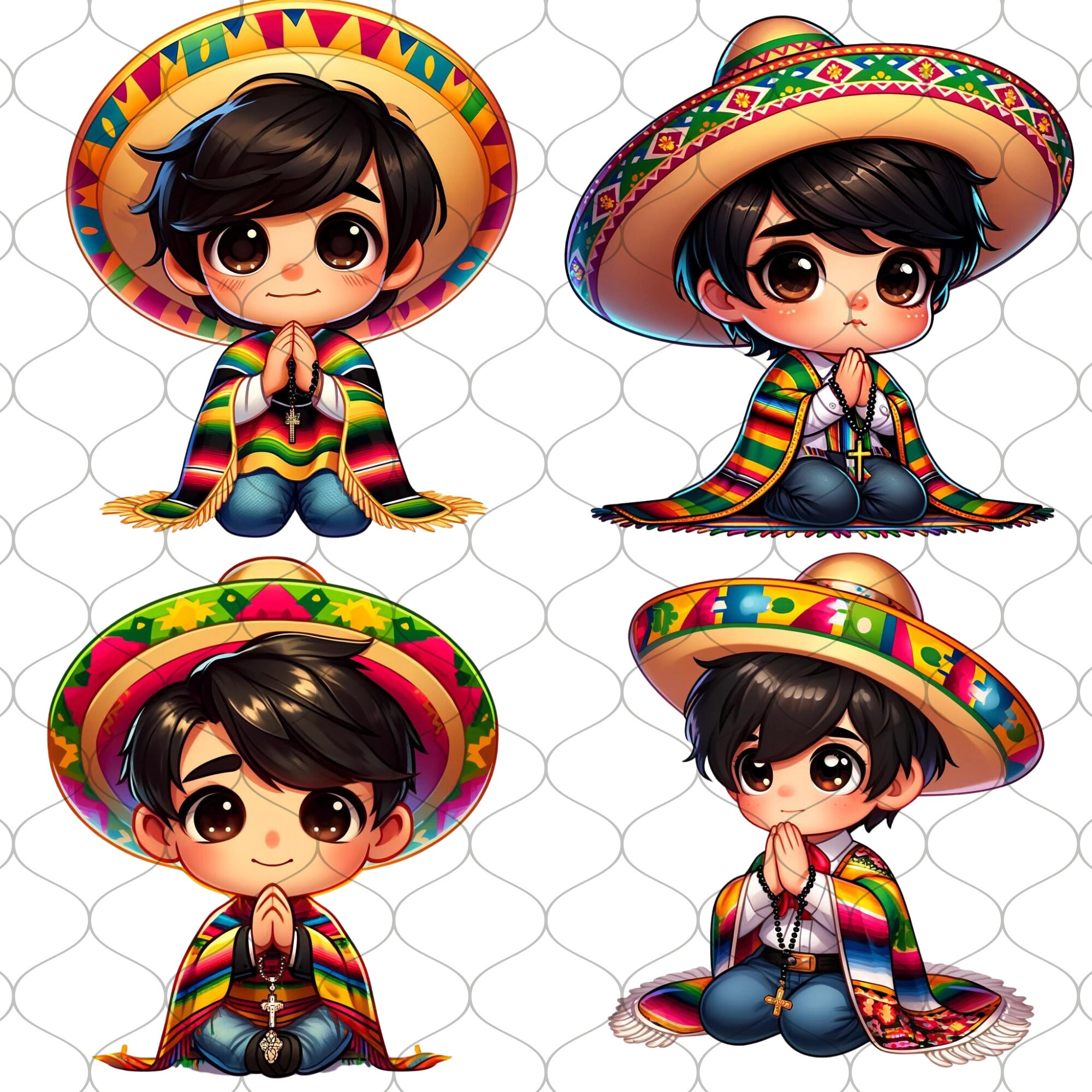 Super Cute Chibi Mexican Boy Clipart, 12 PNG, Mexico Cliparts, Latino ...
