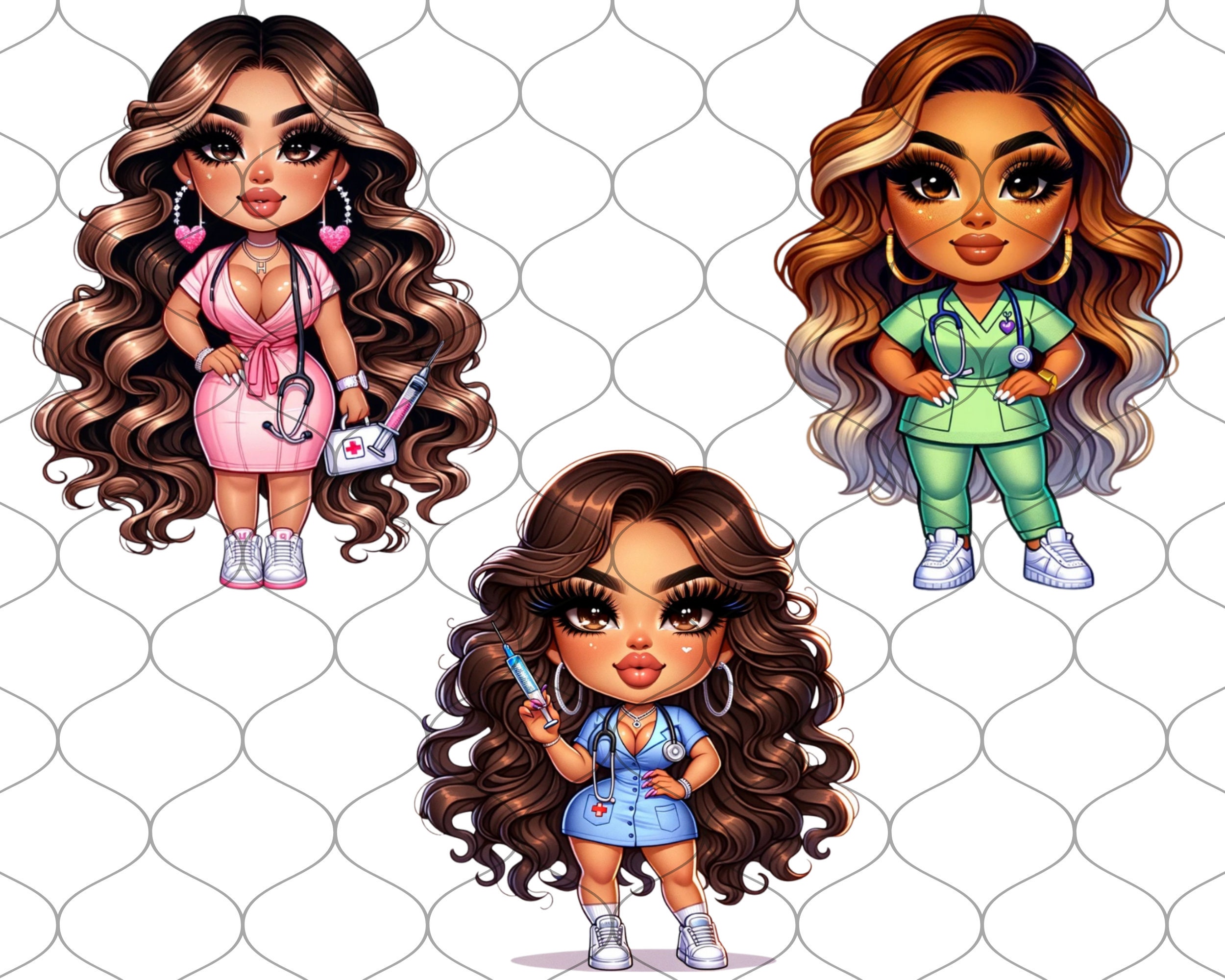 Chibi Latina Nurse & Doctor, 20 PNG, Latina Woman Png, Chibi Dolls Png ...