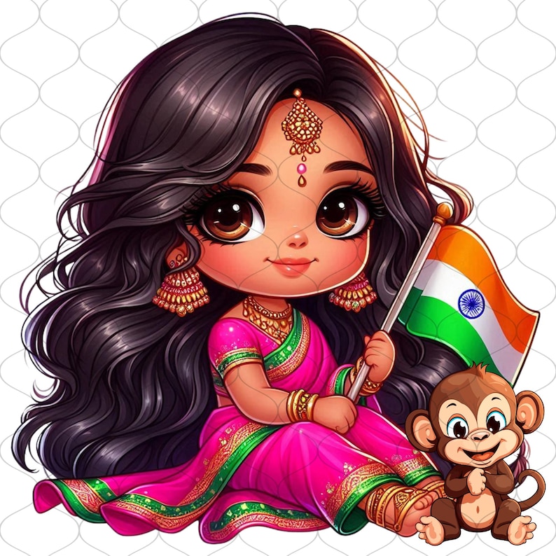Chibi Cute Indian Baby Girl Clipart, 25 Png, India Png, Chibi Girl Png ...