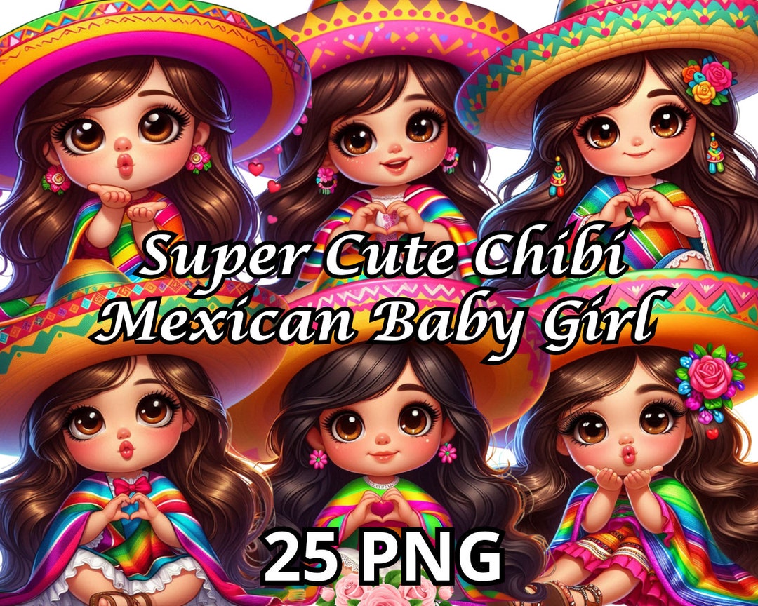 Super Cute Chibi Mexican Baby Girl Clipart, 25 Png,latina Princess ...