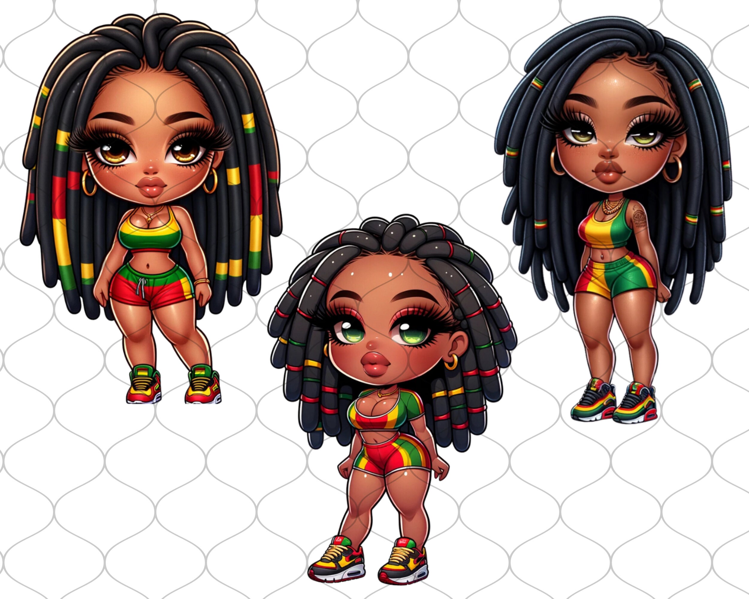 Chibi Rasta Beauty, 20 PNG, Curvy Chibi African American Woman,hot ...