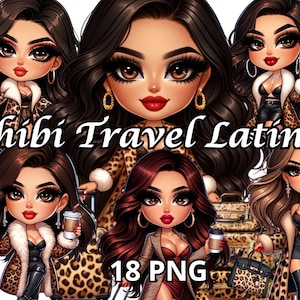 Chibi Travel Latina, 18 PNG, Chibi Style, Travel Girl Clipart, Girls ...